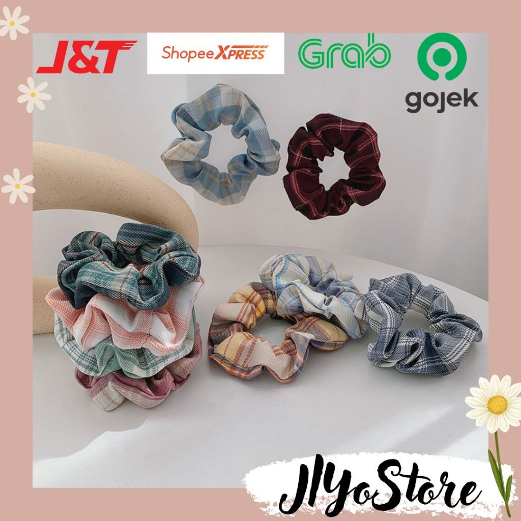 Jual Ikat Kucir Pita Aksesoris Karet Rambut Scrunchie Model Korea Motif ...