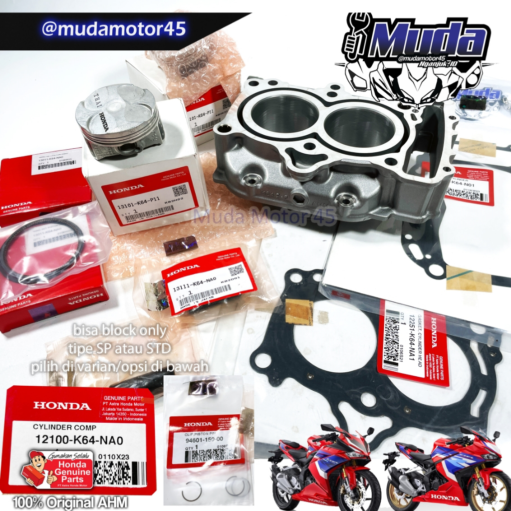 Jual BORE KIT CBR250RR 12100-K64-N00 13101-K64-P00 CYLINDER BLOK SILINDER SET SEHER SEKER PISTON ...
