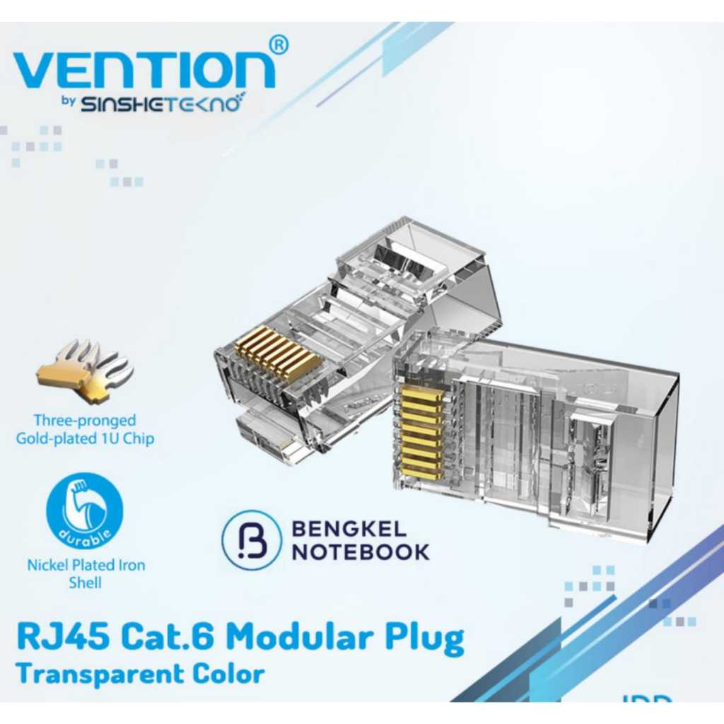 Jual Konektor RJ45 Vention CAT6 CAT 6 UTP Modular Gigabit Plug Connector Ethernet Isi 50pcs ...