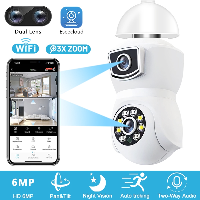 Jual Lampu CCTV Bohlam 8MP Dual Lens IP Camera WiFi CCTV Kamera Indoor ...