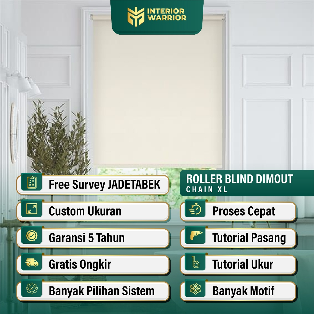 Jual Roller Blind Dimout Manual Chain XL Rantai Besar / Rantai Kecil ...