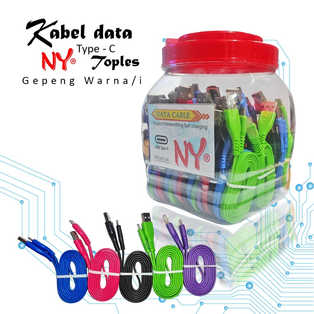 Jual KABEL DATA TOPLES NY TYPE C GEPENG WARNA/I | Shopee Indonesia