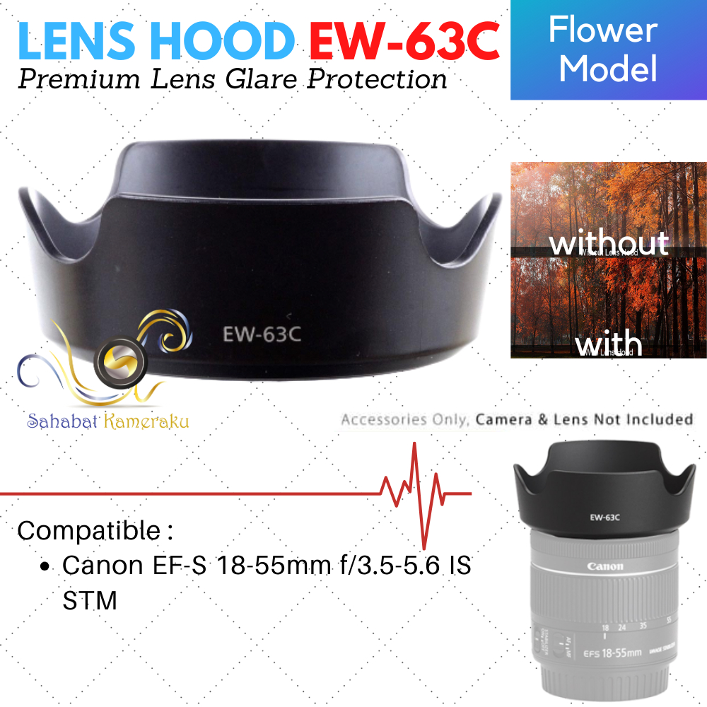 Jual Lens Hood Canon EW63C 58mm EF-S 18-55mm STM & EF-S 55-250mm STM Tudung Lensa EW-63C Bayonet ...