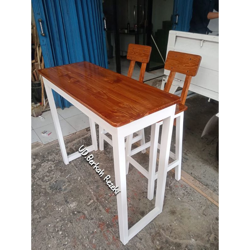 Jual set meja bar buat cafe atau resto kayu jati belanda | Shopee Indonesia