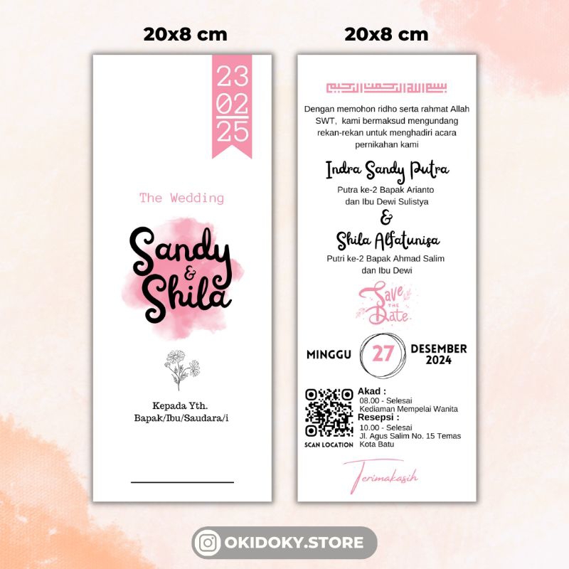 Jual Undangan tali rami - undangan hangtag - undangan pernikahan (pink ...