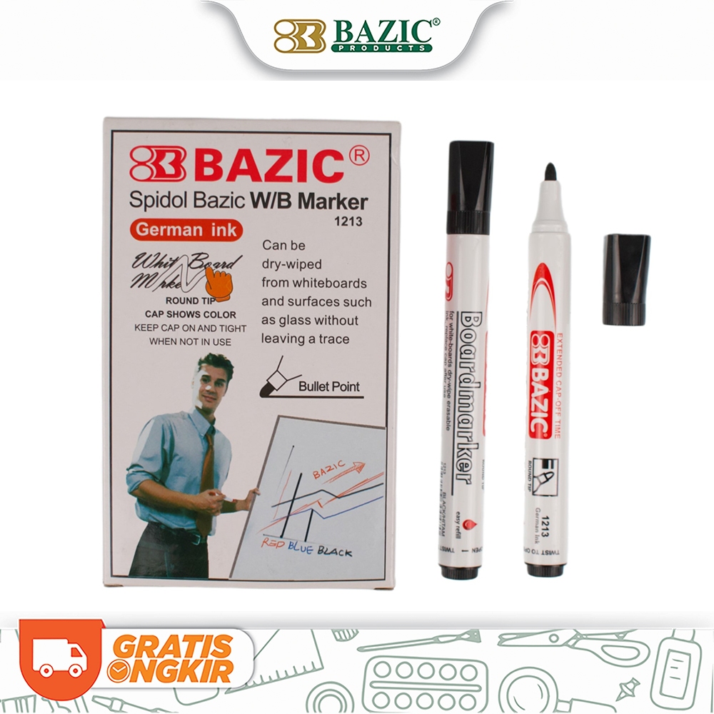 Jual Bazic Whiteboard Marker BC-12G German Ink (12/Pack) - Spidol Papan ...