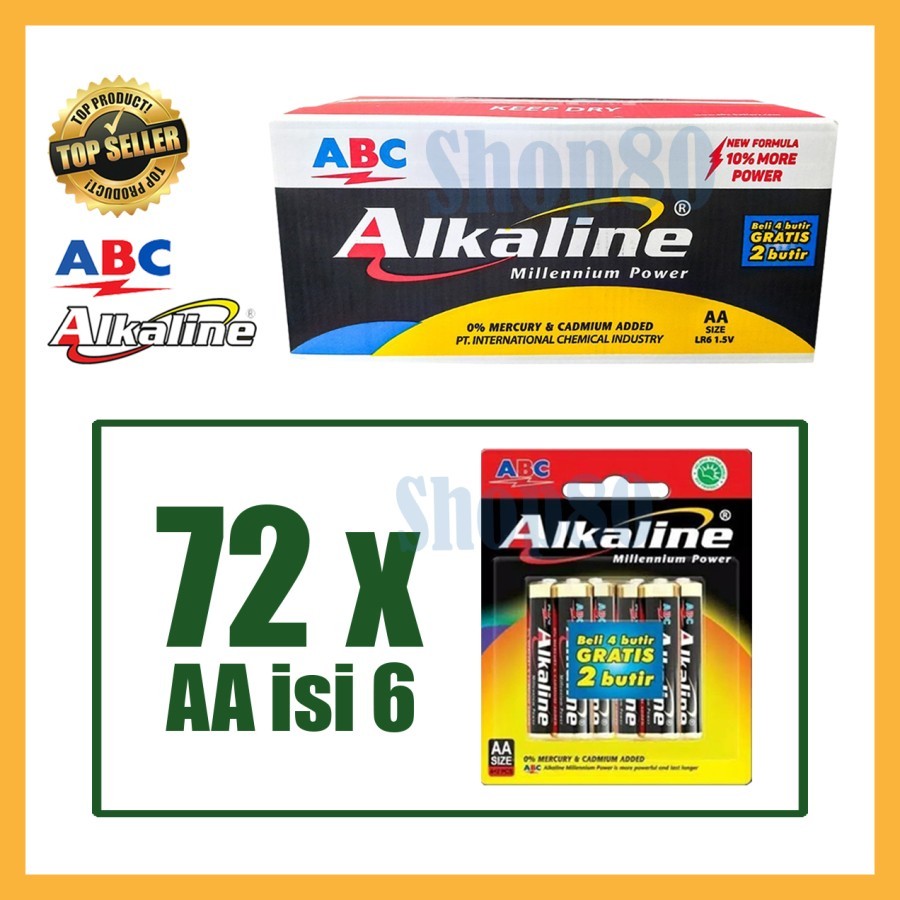 Jual ABC Alkaline AA isi 4+2 = 6 Baterai Battery A2 Grosir 1 Karton Dus | Shopee Indonesia