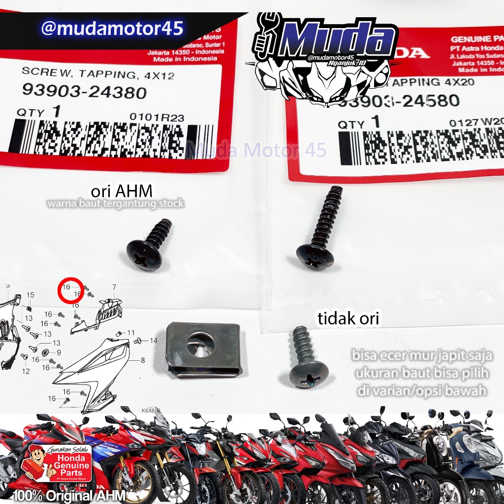 Jual BAUT SKRUP COVER BODY KASAR 93903-24380 SCREW TAPPING 4X12 4X20 4 ...