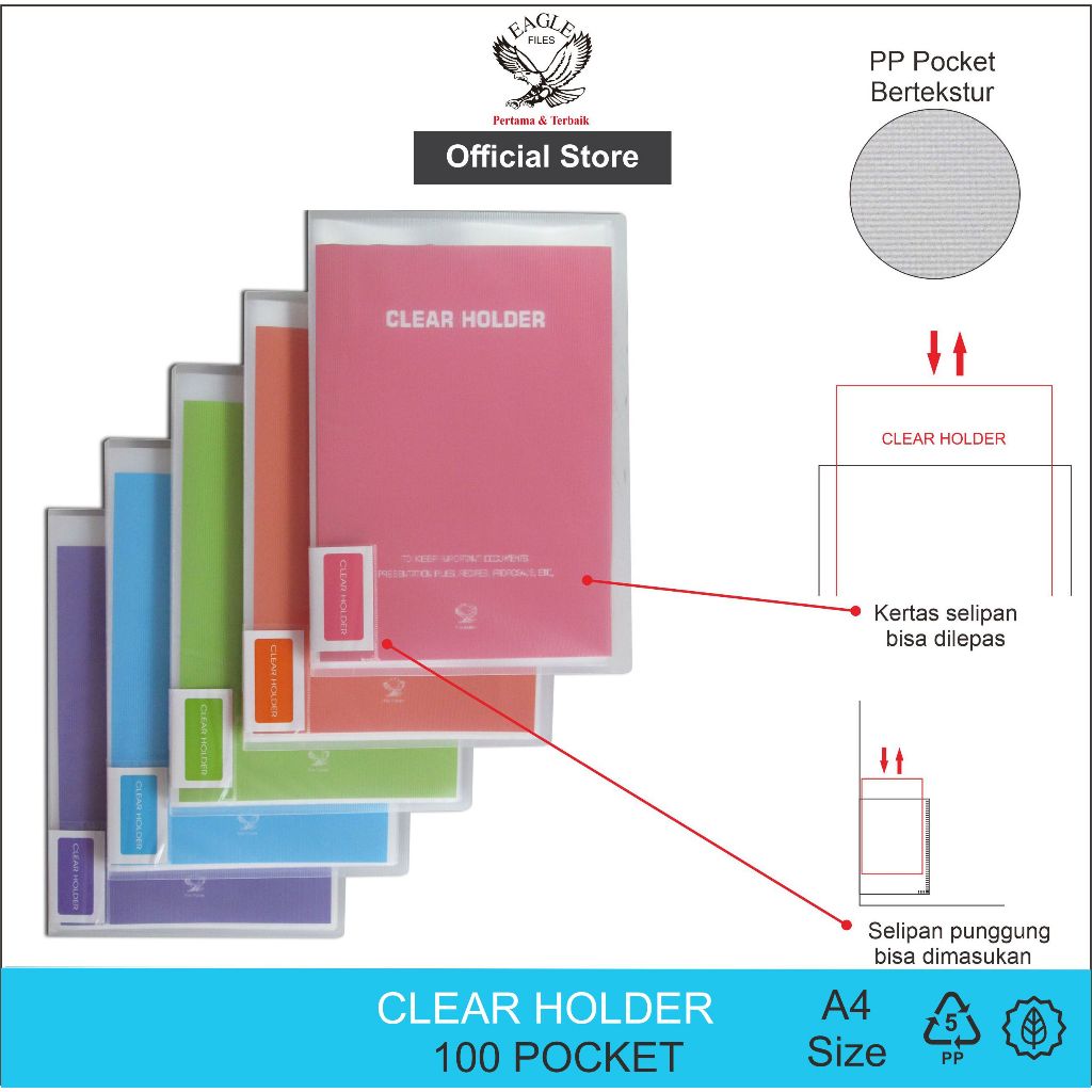 Jual Clear Holder 100 Pocket EAGLE A4 Dokumen Keeper Display Book ...
