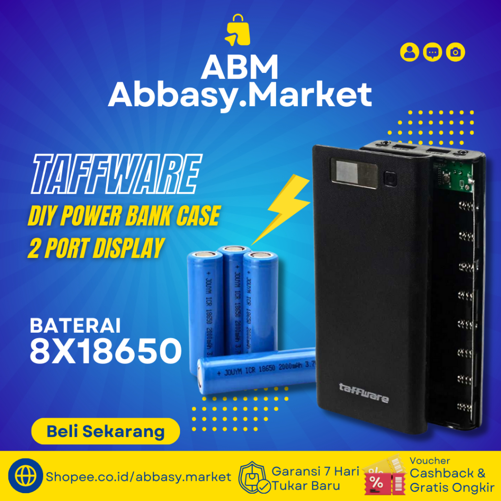 Jual DIY Power Bank Case Taffware 8x18650 2 Port + Display | Shopee ...