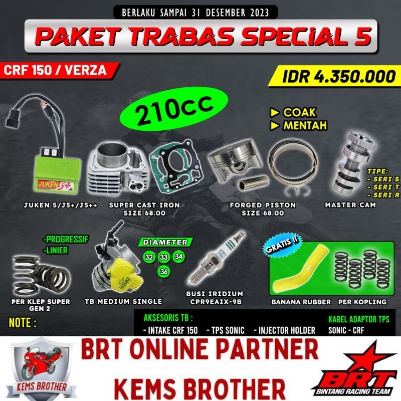 Jual PAKET CRF BRT TRABAS SPESIAL 5 BOREUP 210CC | Shopee Indonesia Jual PAKET CRF BRT TRABAS SPESIAL 5 BOREUP 210CC | Shopee Indonesia