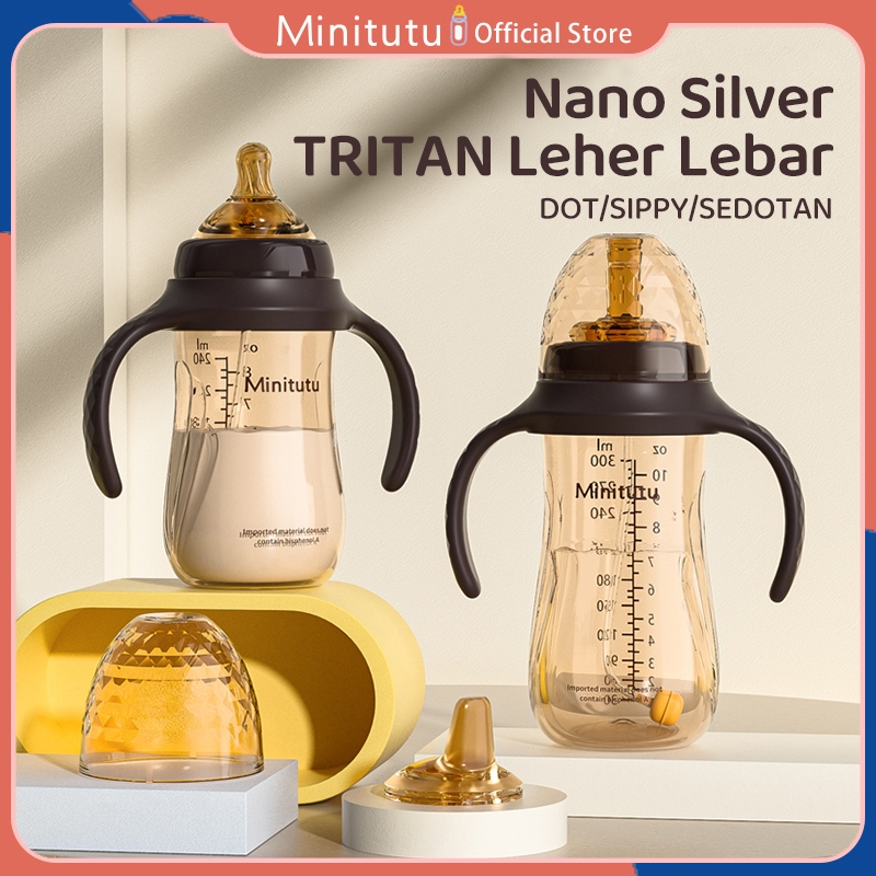 Jual Minitutu Nano Silver Botol Susu Bahan Tritan 3 IN 1 Leher Lebar 240ml / 300ml untuk Bayi ...