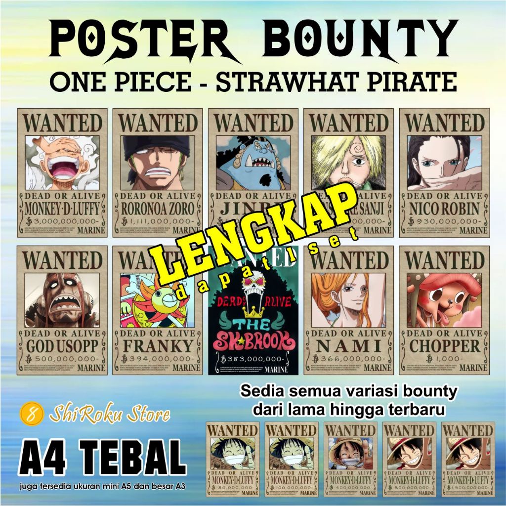 Jual 1 set Poster Wanted SHP Crew / Bounty Buronan Kru Mugiwara One ...