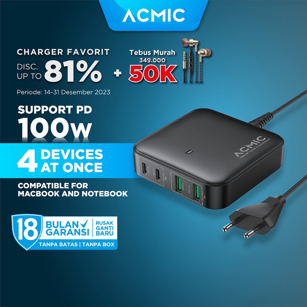 Jual ACMIC CPD100 GaN7 PRO 100W Wall Desktop Charger Adaptor Laptop ...