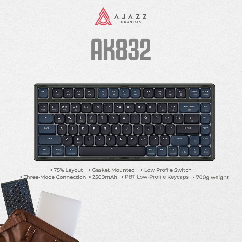 Jual Ajazz AK832 75% Low Profile Mechanical Keyboard 3-Mode White ...
