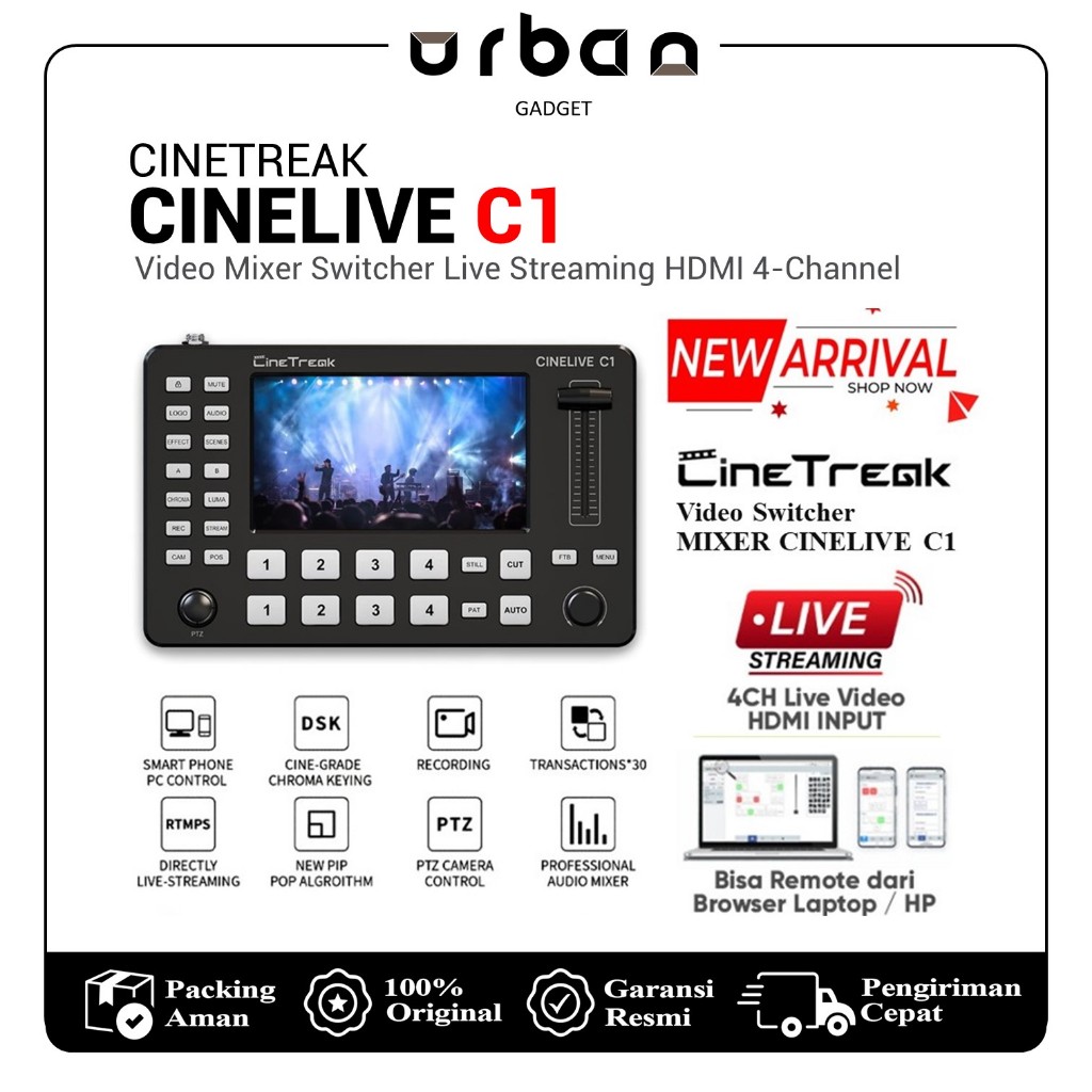 Jual CineTreak CINELIVE C1 4-CH Video Switcher Mixer FHD Multi Format ...