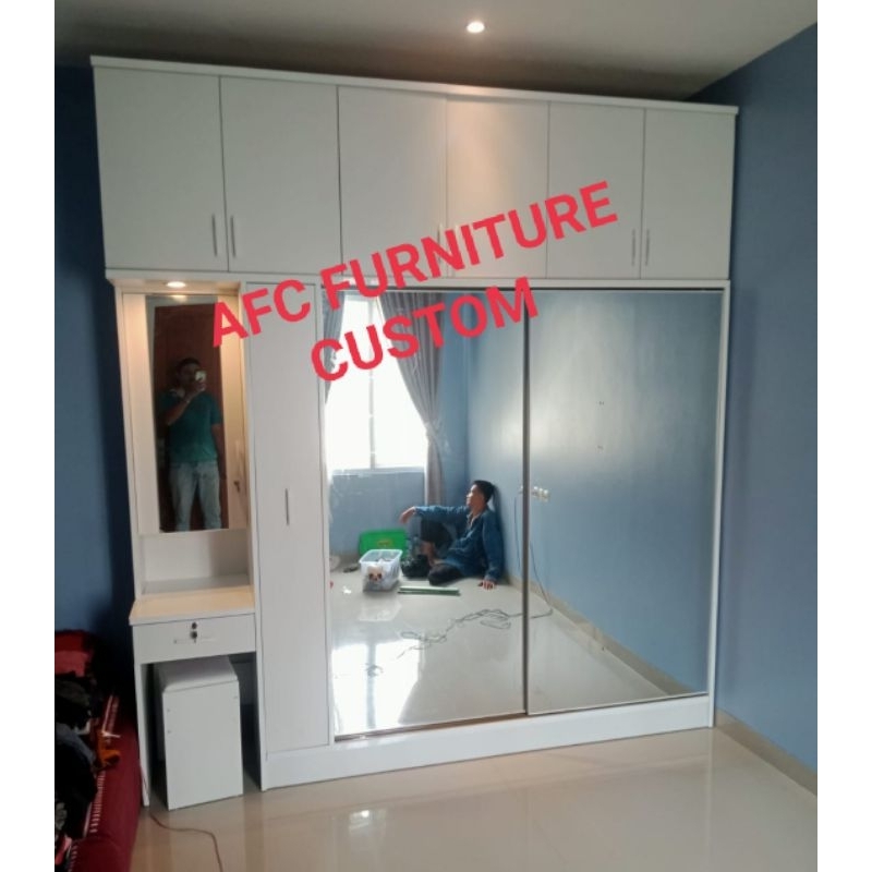 Jual custom lemari pakaian sliding/sleding 2 pintu full cermin jumbo ...