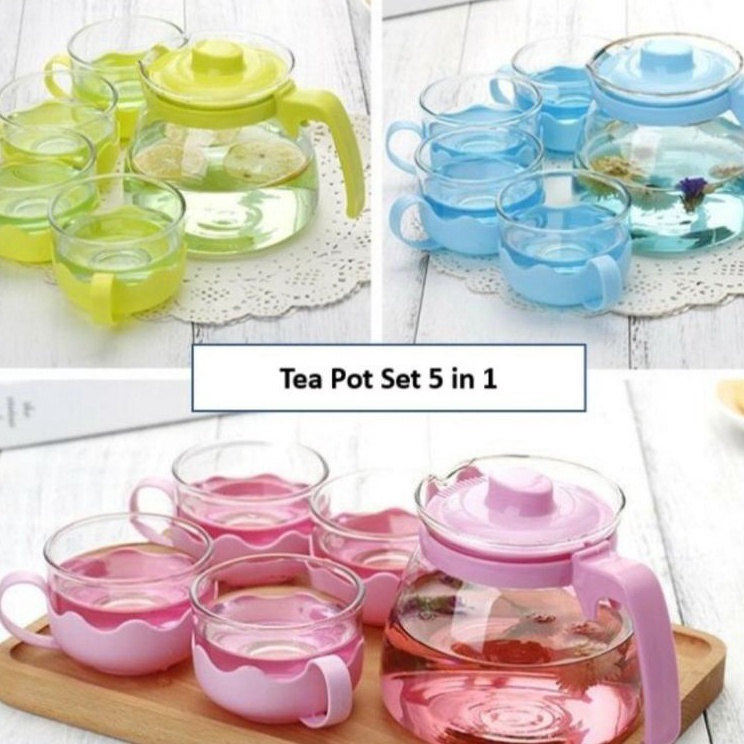 Jual Masih freshD8p3O Tea Pot Set 5 in 1 Kaca Air Minum / Teapot Teko ...