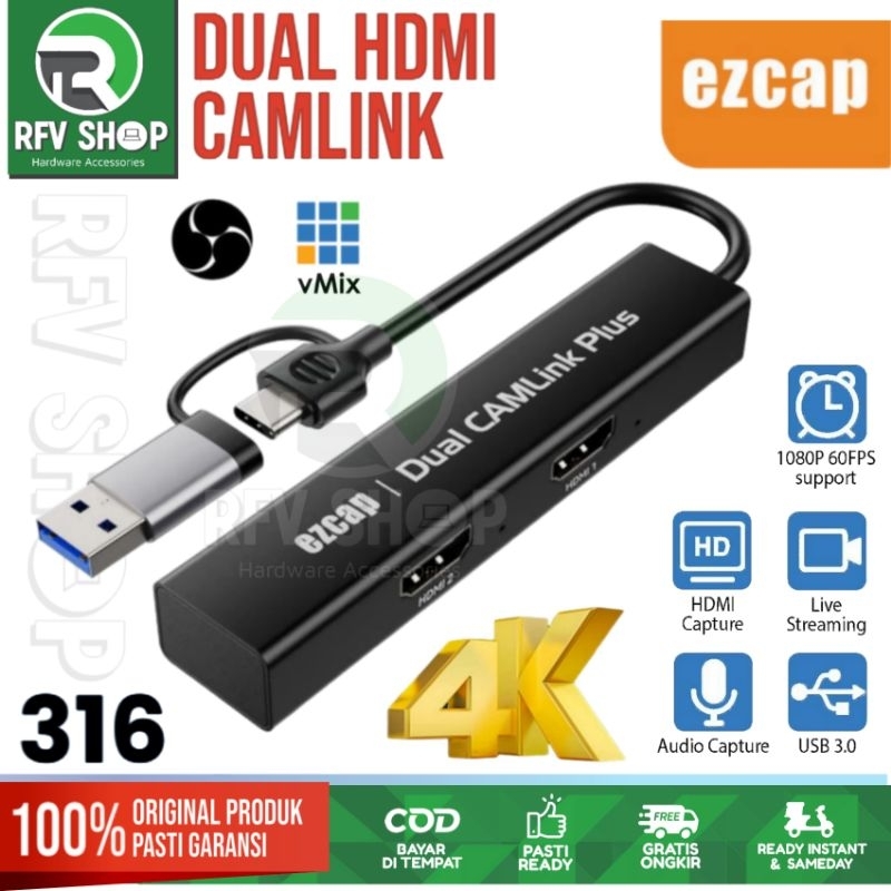 Jual EZCAP 314 / 316 DUAL PORT HDMI CAM LINK CAPTURE & STREAMING VIDEO | Shopee Indonesia
