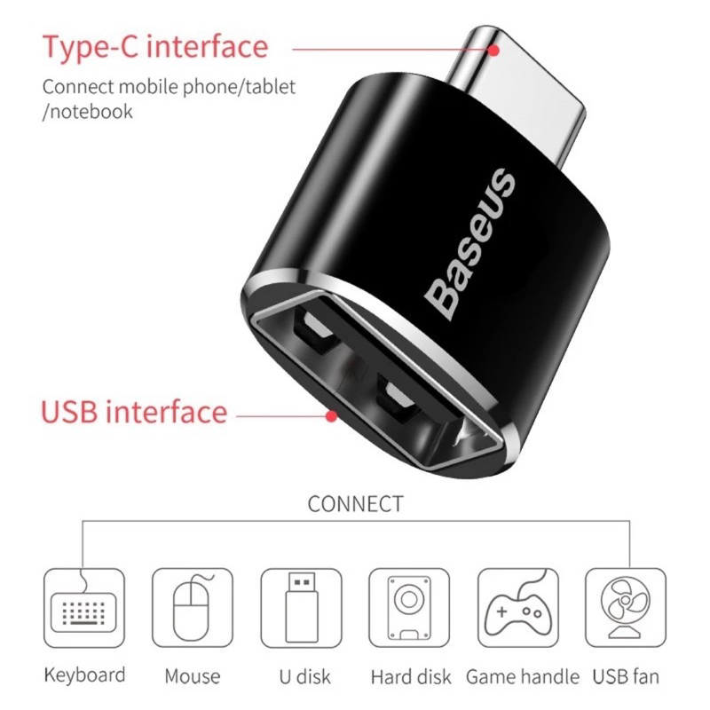 Jual Baseus Adapter Mini USB Female To Type-C Male Converter Black ...