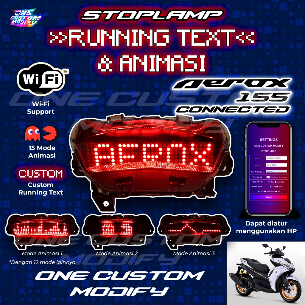 Jual Stoplamp Running Text Animasi Aerox 155 New Connected Lampu LED ...