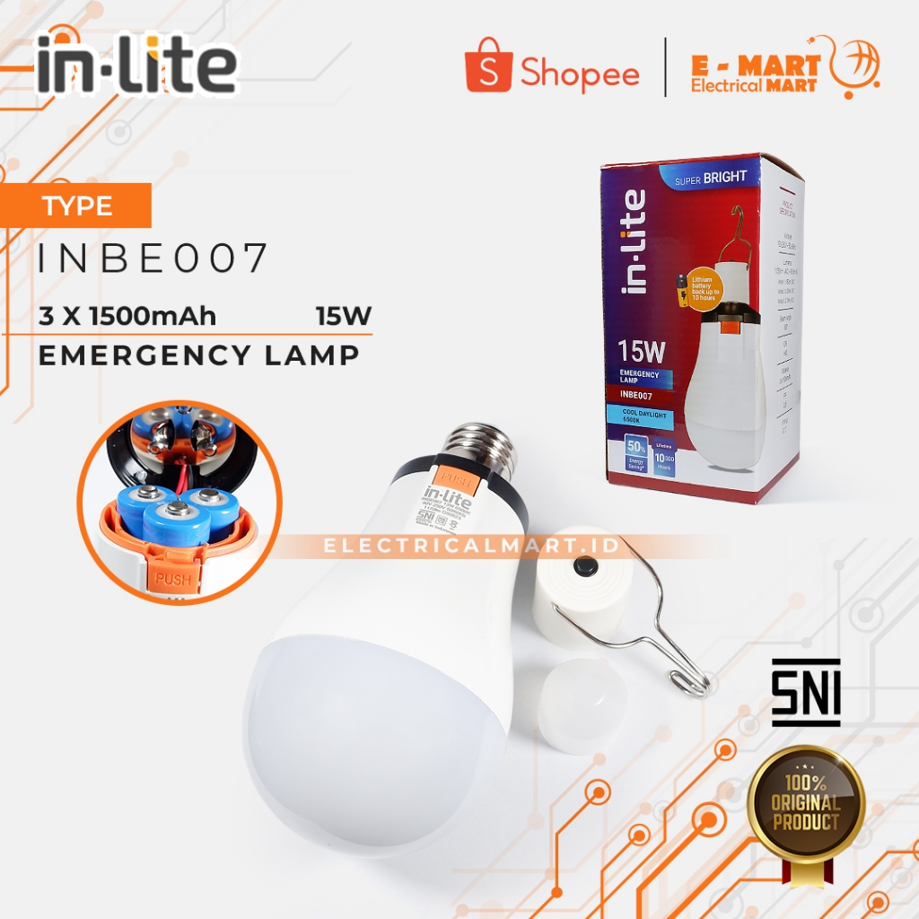 Jual Inlite Lampu Bohlam LED Emergency INBE007 13W dan 15W Tahan Sampai 12 Jam | Shopee Indonesia