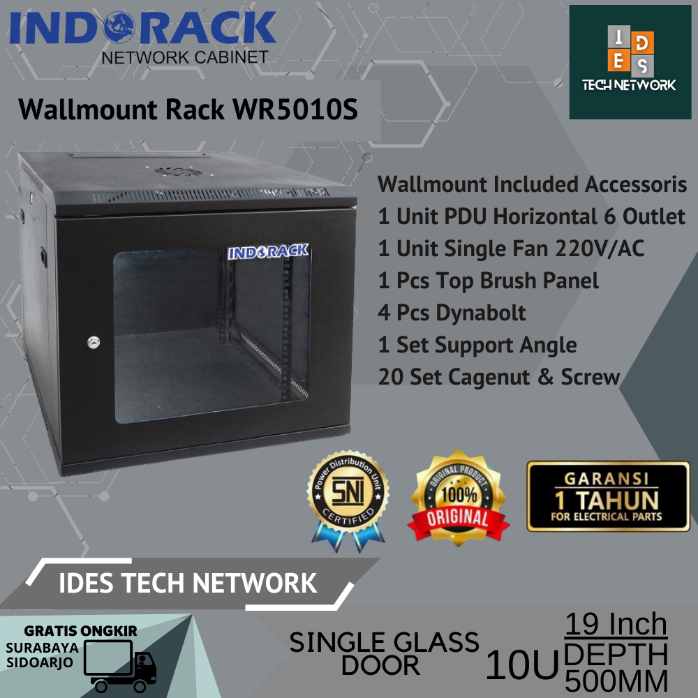 Jual Wallmount Rack WR5010S 10U Depth 500mm Single Glass Door | Shopee Indonesia