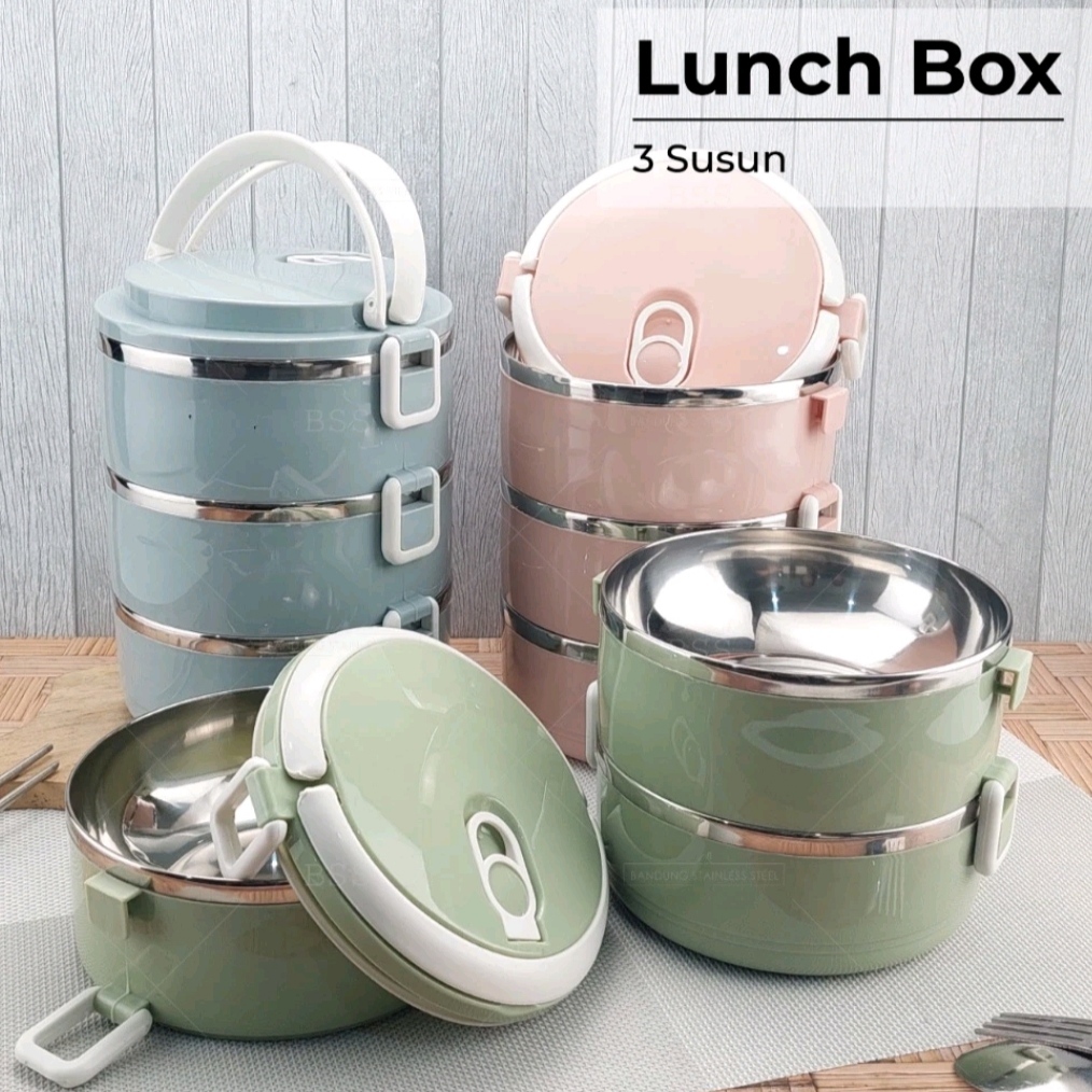 Jual Rantang susun 3 Stainless/rantang anti tumpah stainless/kotak ...