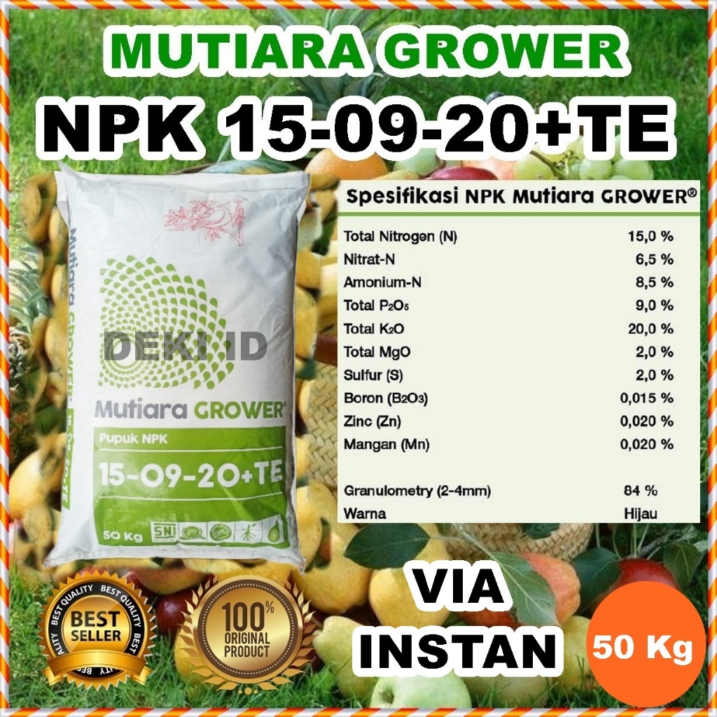 Jual Pupuk NPK Grower 50 Kg 15 09 20 TE Mutiara Meroke Via Instant Nutrisi Pertumbuhan Daun ...