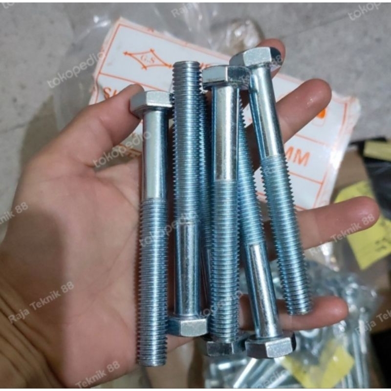 Jual baut m12x100 kunci 19 panjang 10cm bautnya galvanis / baut BMP m12x100 / baut galvanis ...