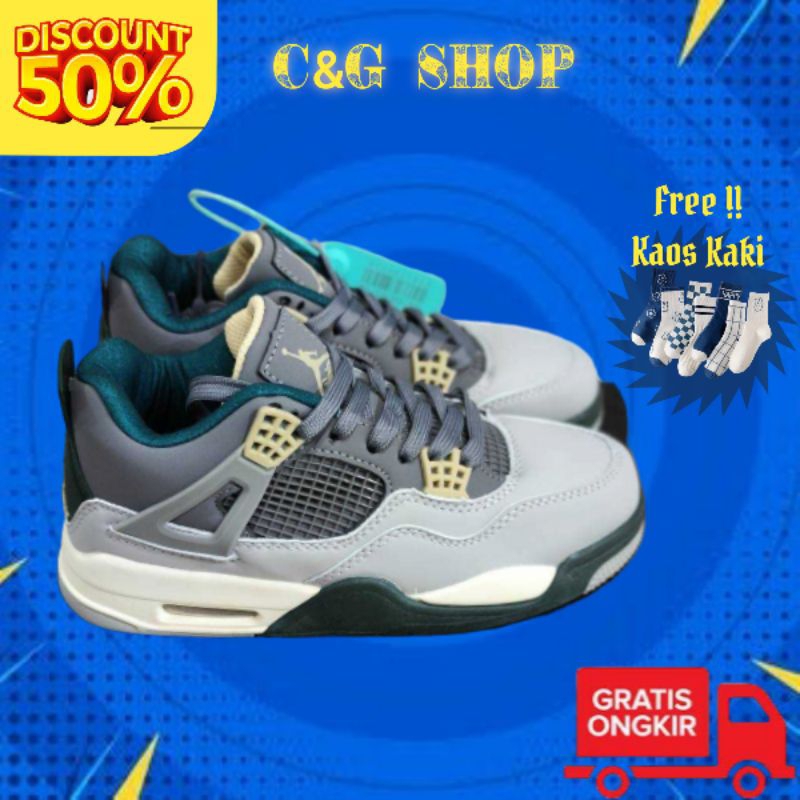 Jual Sepatu Sneakers Pria Wanita Jordan 4 Grey Green Hijau Abu abu ...