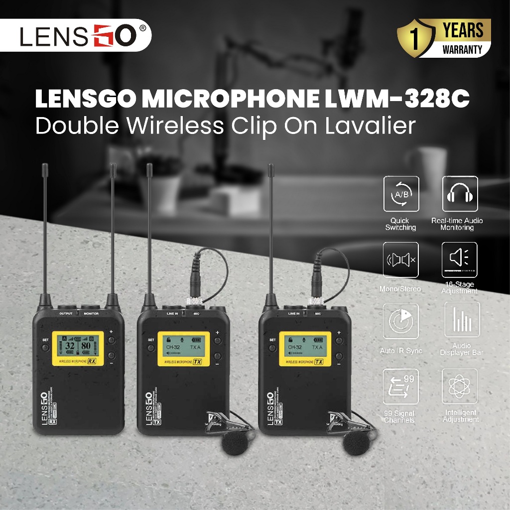 Jual LensGo Microphone LWM-328C Double Wireless Clip On Lavalier ...