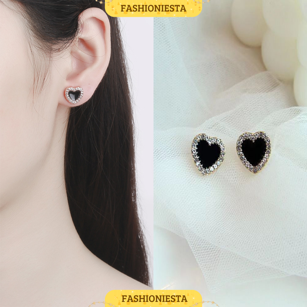 Jual Anting-Anting Hitam Bentuk Love Elegan Anti Karat S925 Aksesoris ...