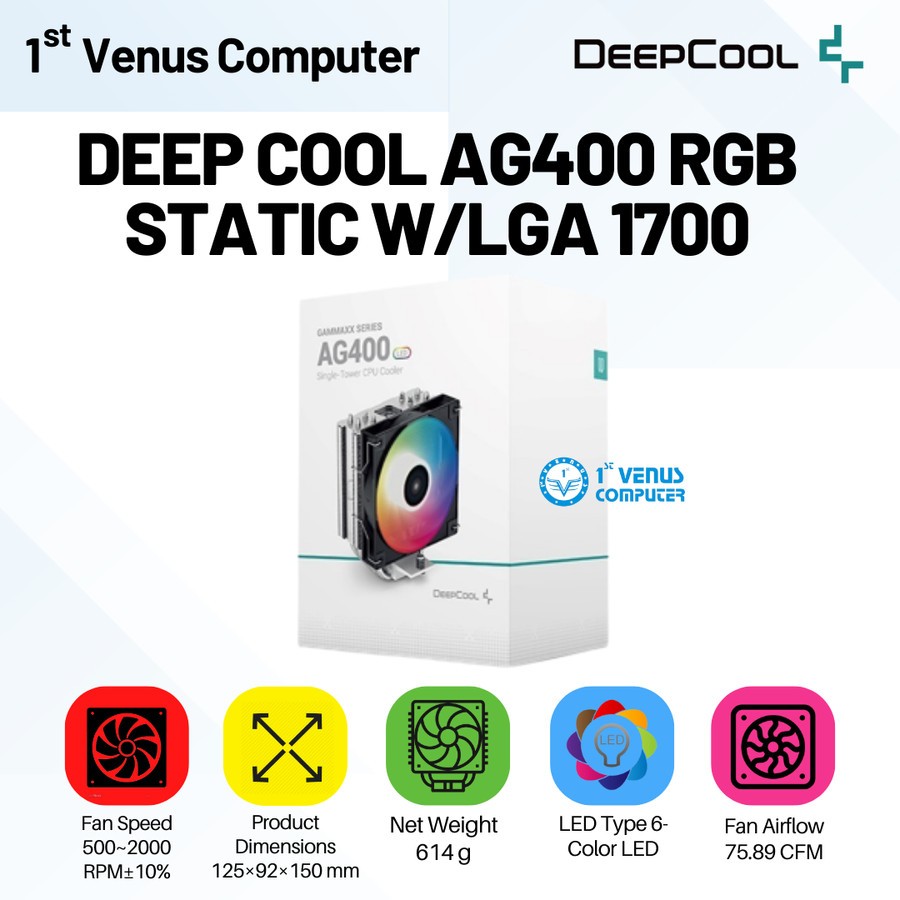 Jual FAN PROCESSOR DEEPCOOL AG400 RGB STATIC W/ LGA 1700 / KIPAS ...