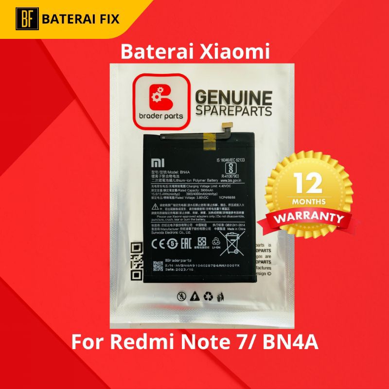 Jual BATERAI BATRE BATTERY XIAOMI REDMI NOTE 7 BN4A BRADERPARTS BRADER ...