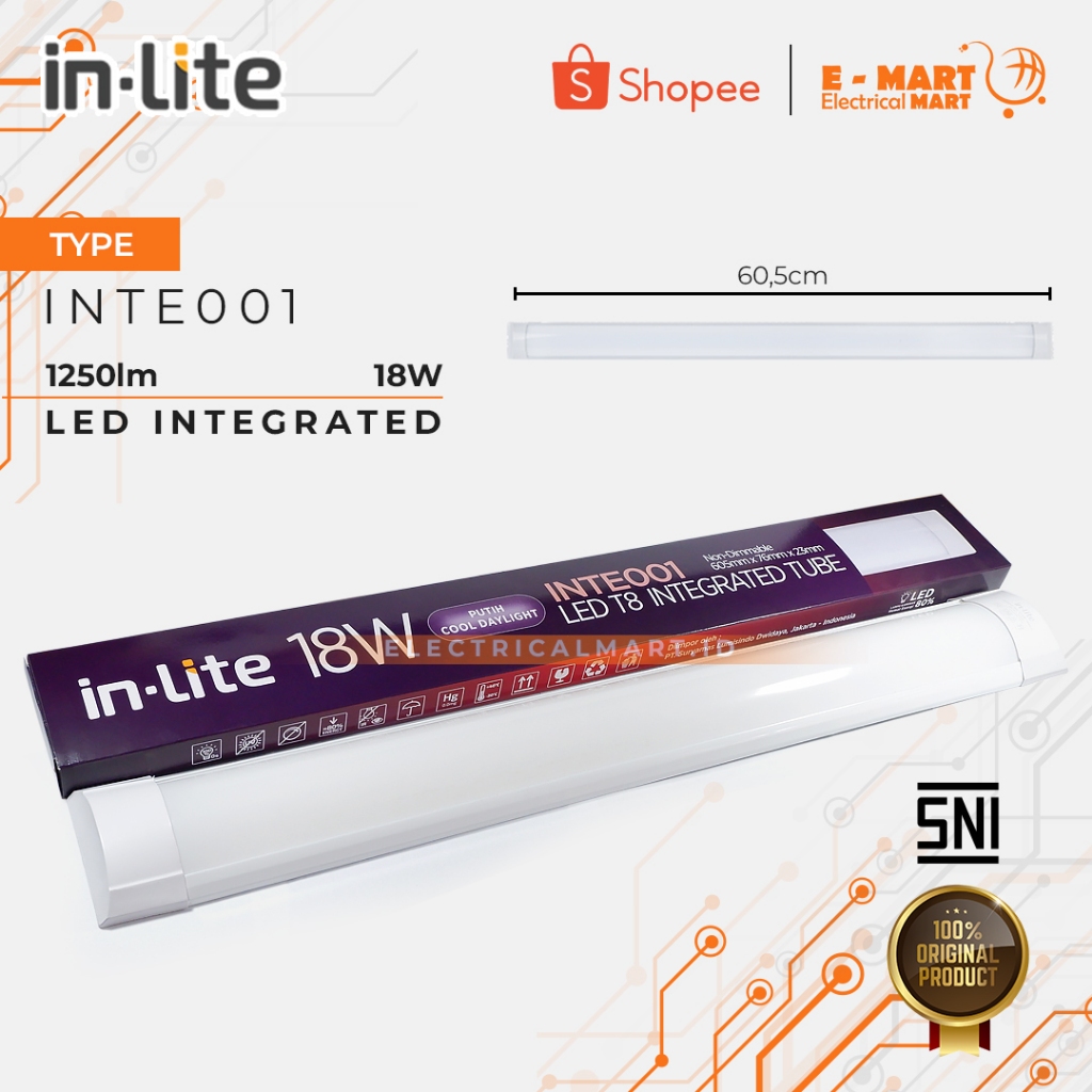 Jual Inlite INTE001 18W 36W Putih Kap Lampu LED T8 Integrated TUBE In ...