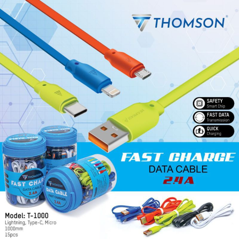 Jual Kabel Data Thomson 2.4A Fast Charging for Micro USB,Type - C,iPh ...