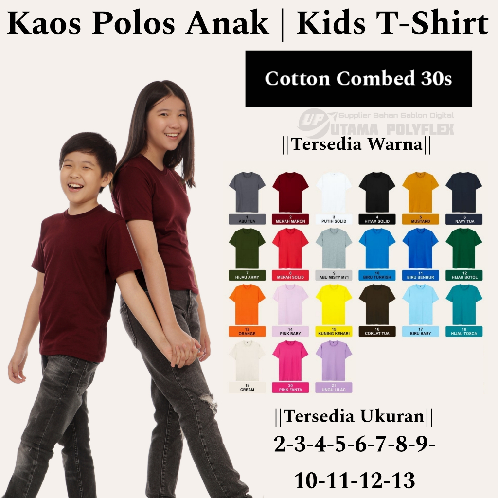 Jual Kaos Polos Anak Lengan Pendek Cotton Combed 30s Kids Premium Quality | Shopee Indonesia