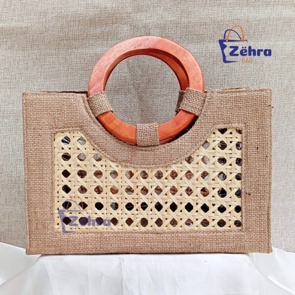 Jual Tas Souvenir Anyaman Goni Handle Kayu Kombinasi Anyaman Bambu ...