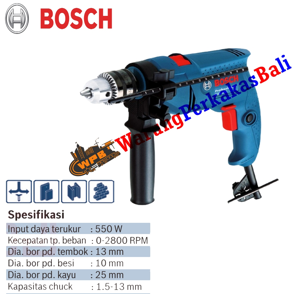 Jual BOSCH Impact Drill 13 mm Mesin Bor Tembok Beton Besi Kayu GSB 550 ...