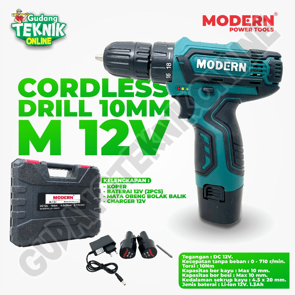 Jual MESIN BOR BATERAI MODERN X MAILTANK 10mm 12 V Cas BATERAI M12V ...