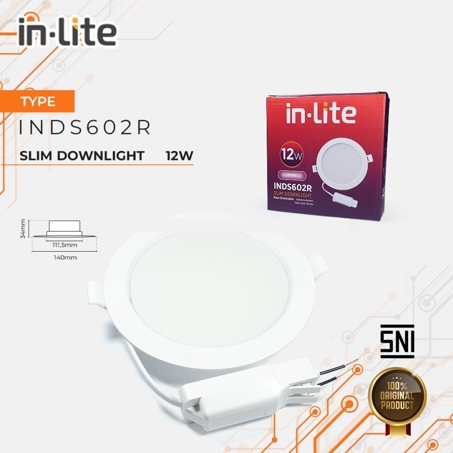 Jual LAMPU DOWNLIGHT LED PANEL IN LITE INLITE COB SLIM 12W 12 W 12WATT 12 WATT INDS602R | Shopee ...