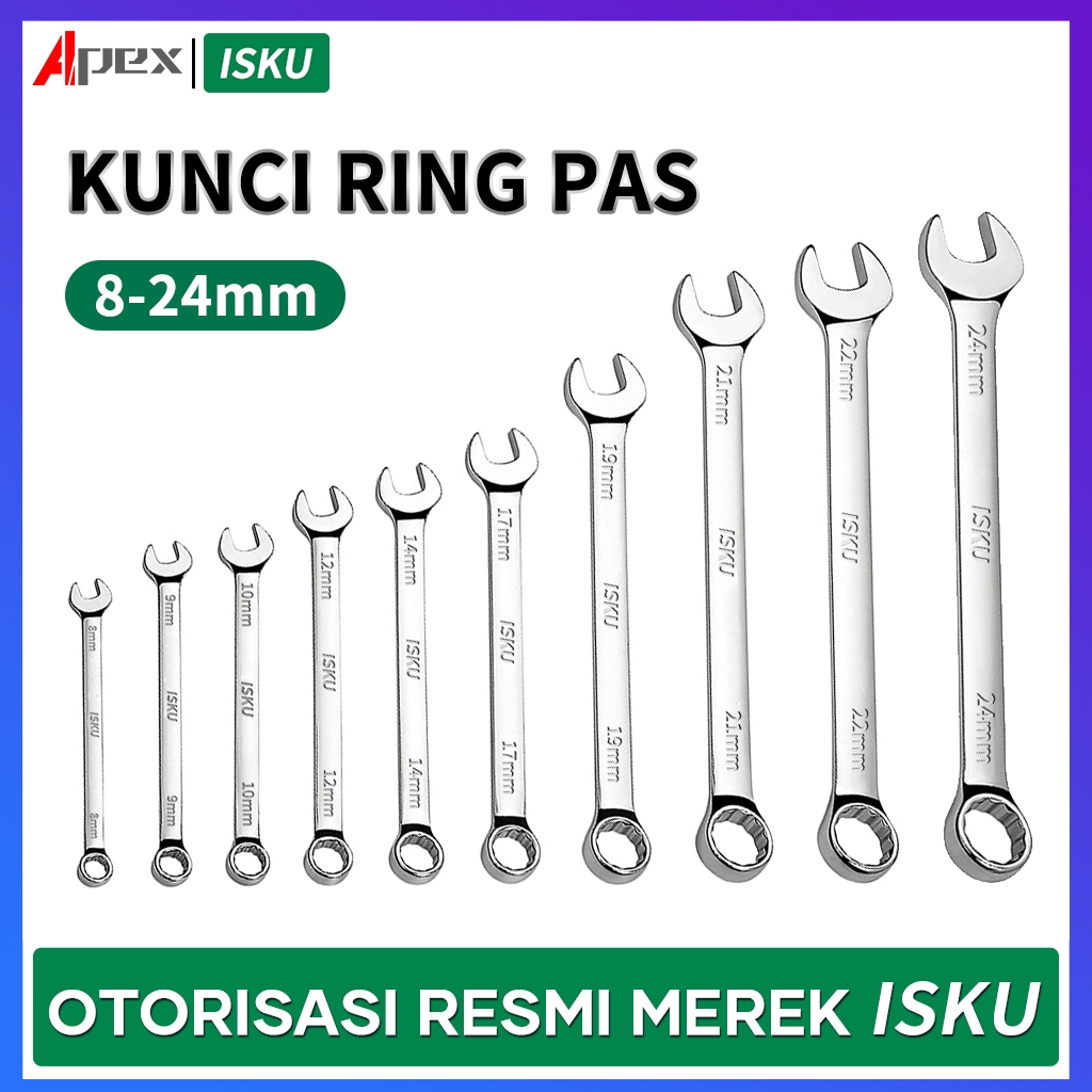 Jual ISKU Kunci ring pas set 11pcs Combination Spanner Wrench Kombinasi ...