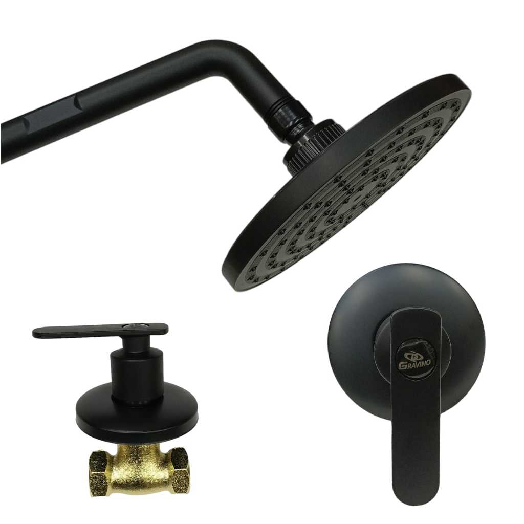 Jual Paket Shower mandi Set Hitam Wall Shower 6" + Stop kran Tanam GRV ...