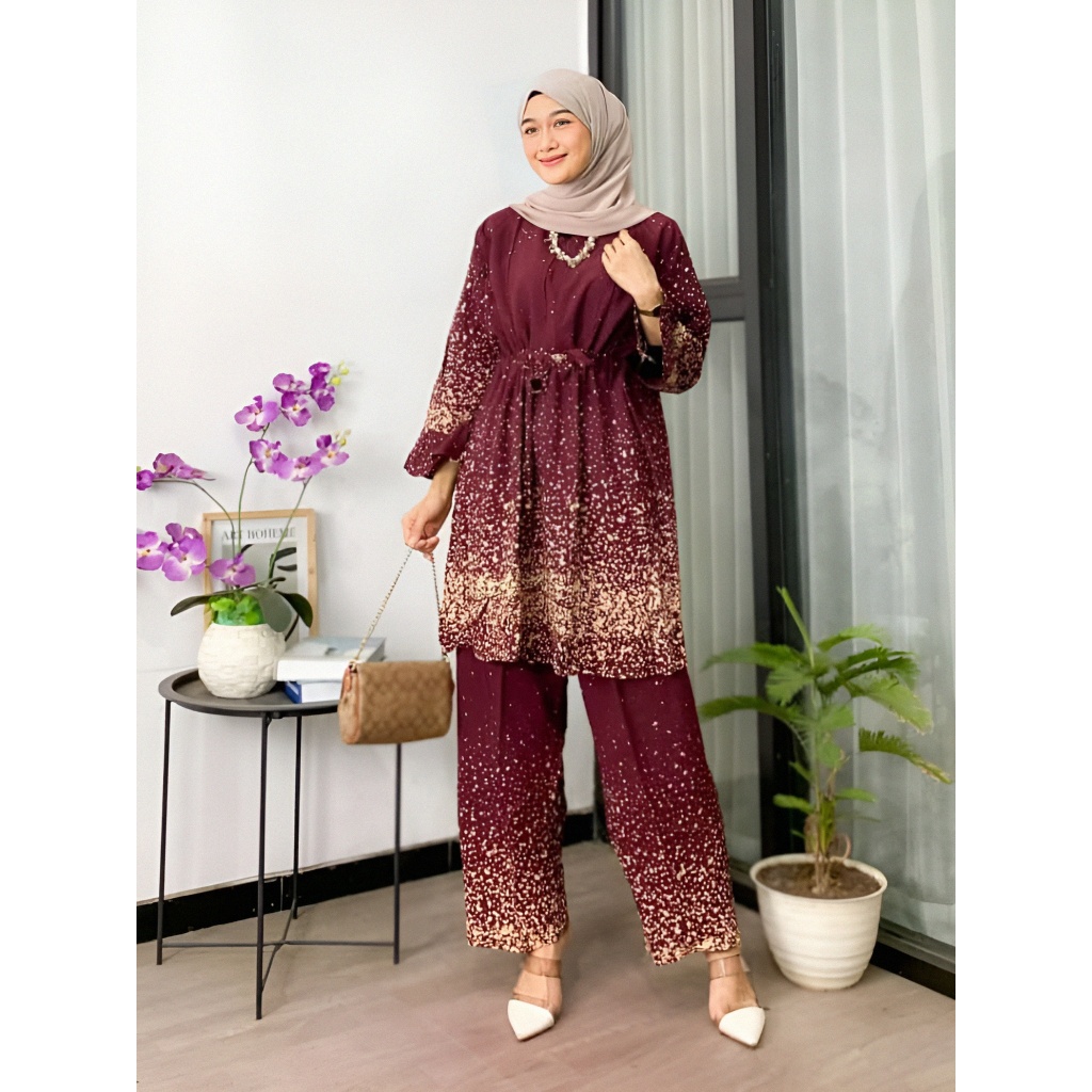Jual One Set Wanita Tiedye Setelan Tunik LD 120 Tali Motif Batik Semprot Rayon Premium Busui ...