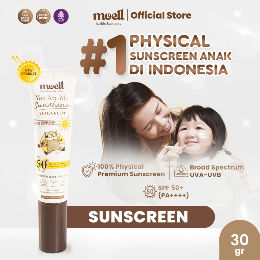 Jual Moell Physical Sunscreen Anak & Bayi SPF 50+ (PA++++) 30 gr ...