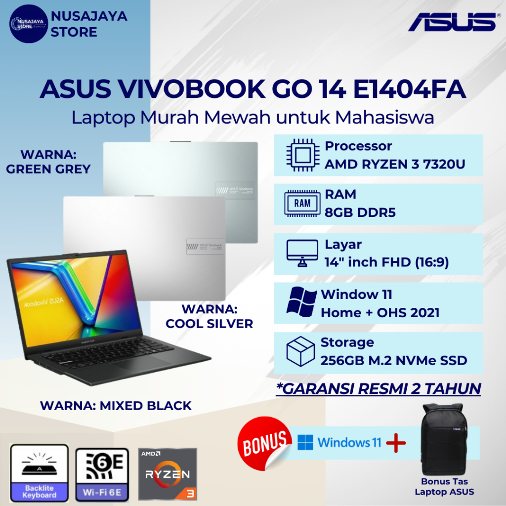 Jual ASUS Vivobook Go 14 E1404FA AMD Ryzen 3-7320U 8GB 256GB 14" FHD ...