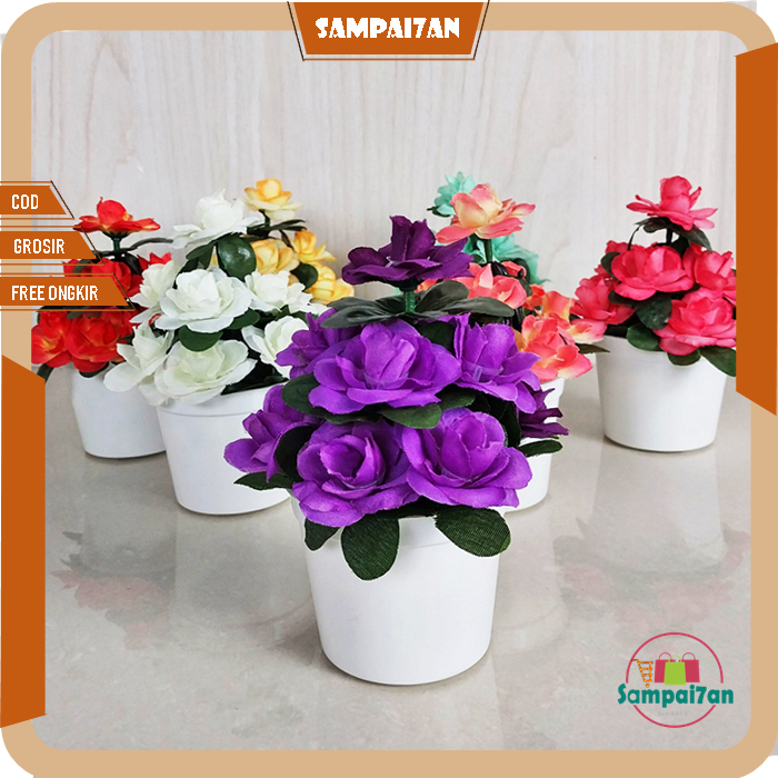 Jual Bunga Mawar Hias Mini Plastik Pot Palsu Dekorasi Meja Rumah ...