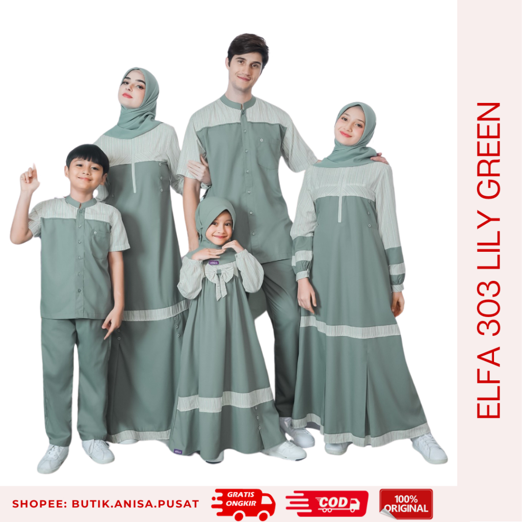 Jual GAB - ETHICA ELFA 303 LILY GREEN Sarimbit Keluarga 2024 Gamis ...