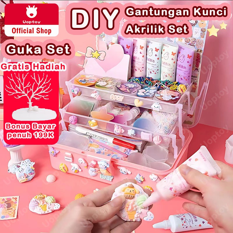 Jual Uoptoy 942PCS DIY Gantungan Kunci DIY Guka Set Keychain Set Gooka Set Cream Gum Kartun DIY ...